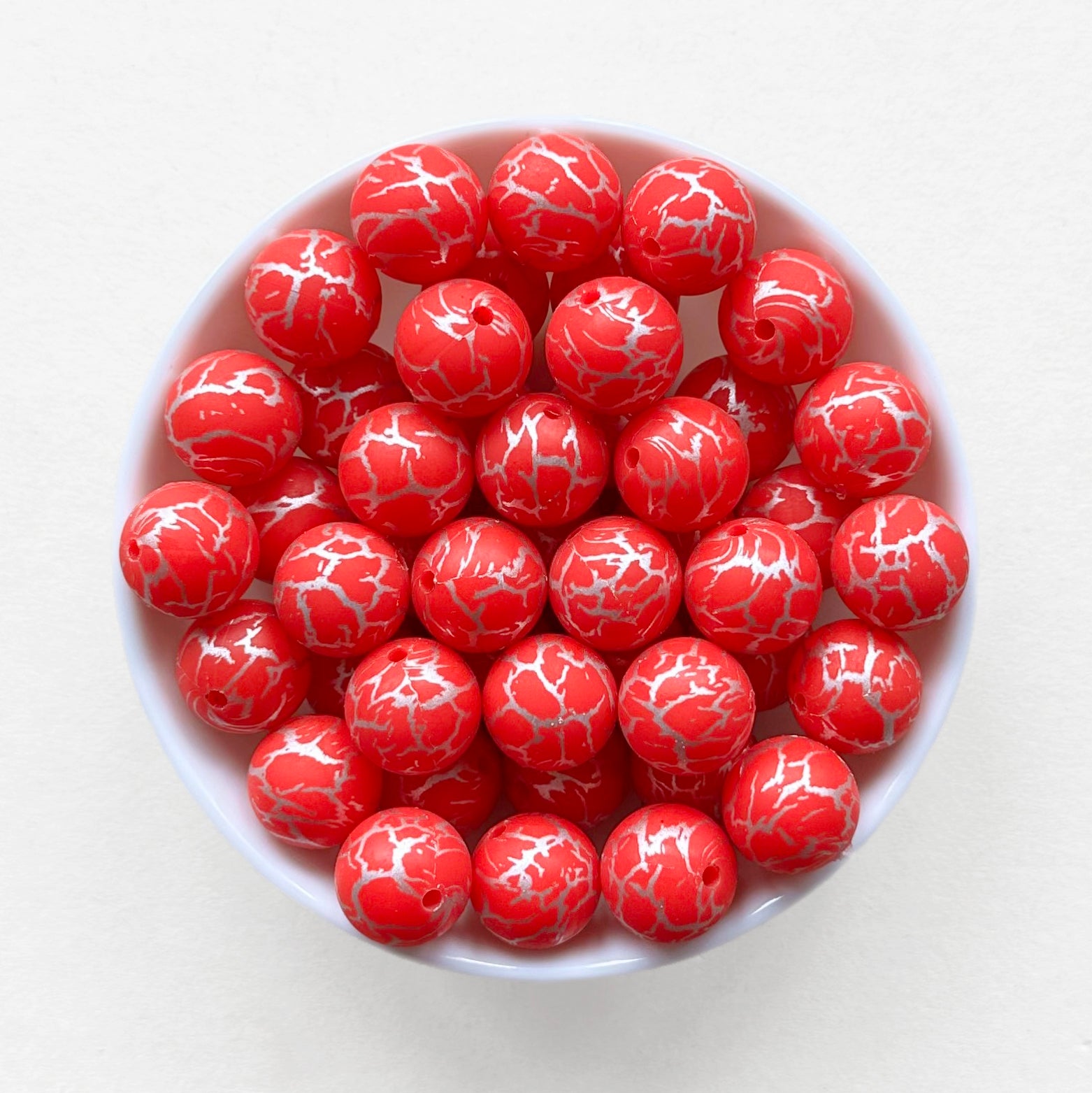 15mm Red Silver Crack Print Round Silicone Beads – MrBiteBabyStore