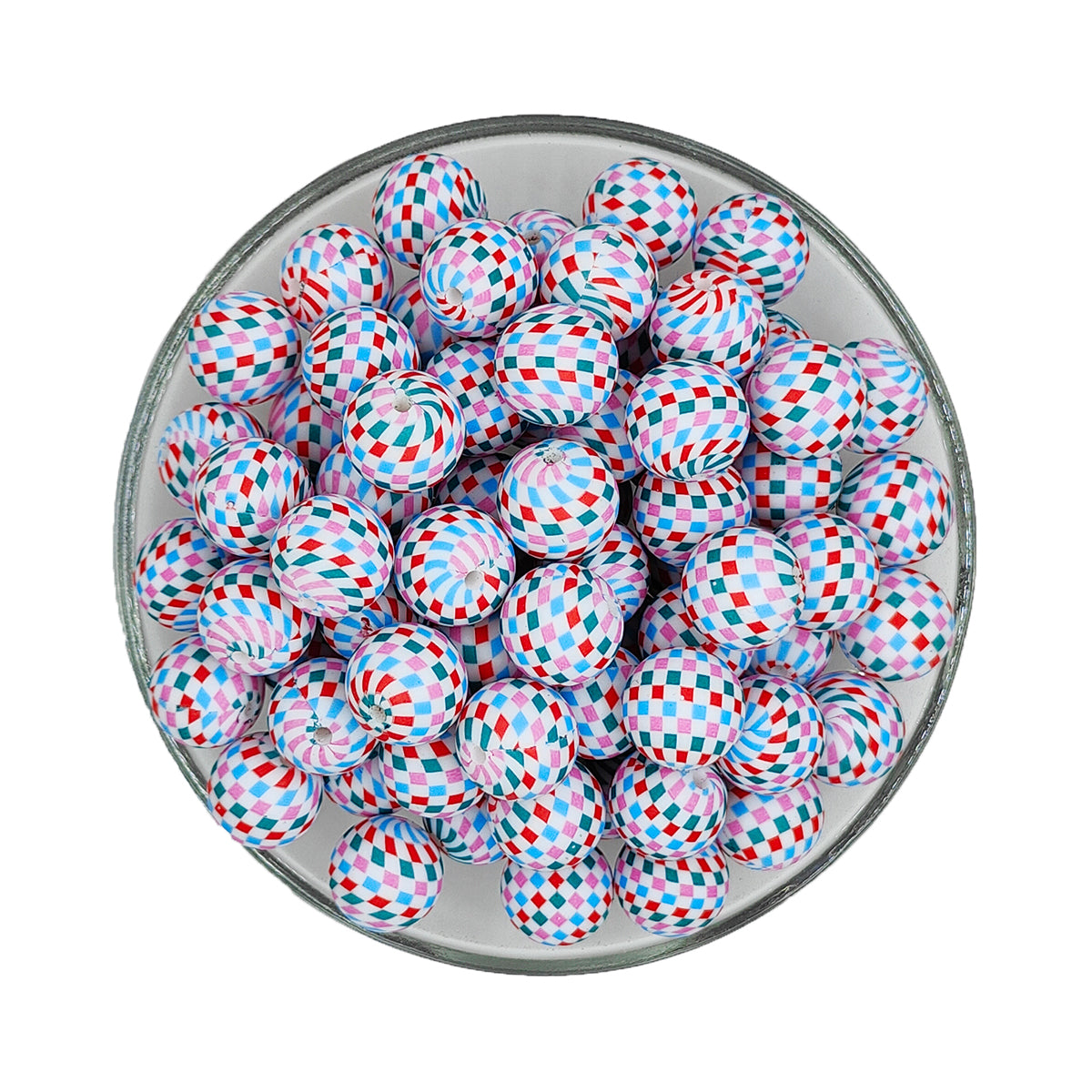 15mm Colored Check Print Round Silicone Beads – MrBiteBabyStore