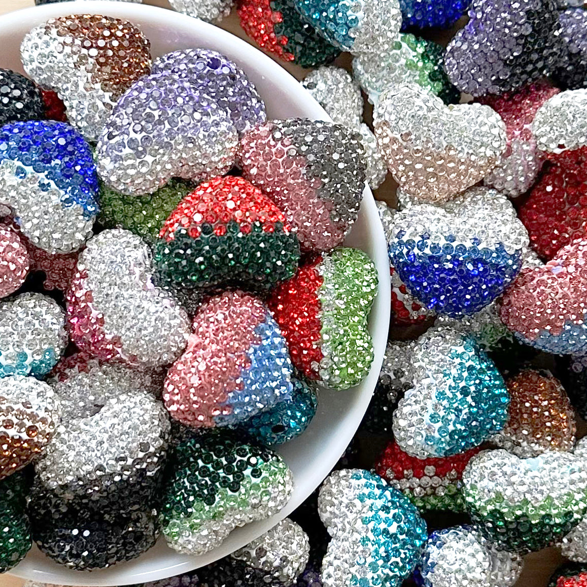 Sparkle Rhinestone Heart Gradient Polymer Clay Beads,Mix Color ...